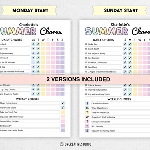 Editable Summer Chore Chart for Kids Printable Digital - Etsy