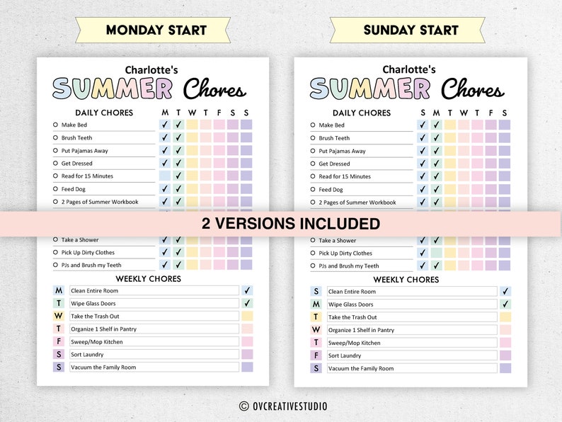 Editable Summer Chore Chart for Kids Printable Digital - Etsy UK