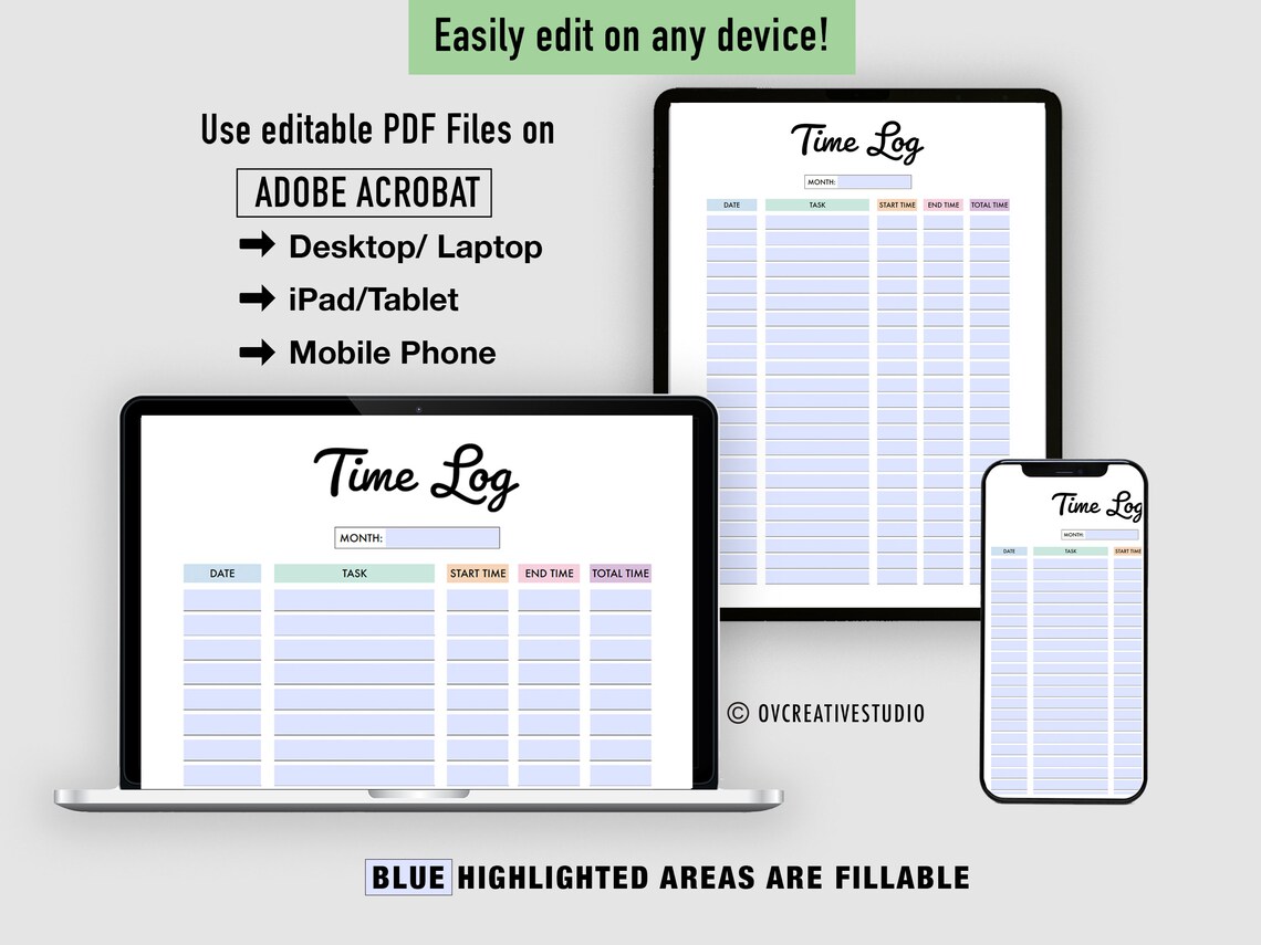 Editable Time Log Time Sheet Printable Time Log Time Log - Etsy UK