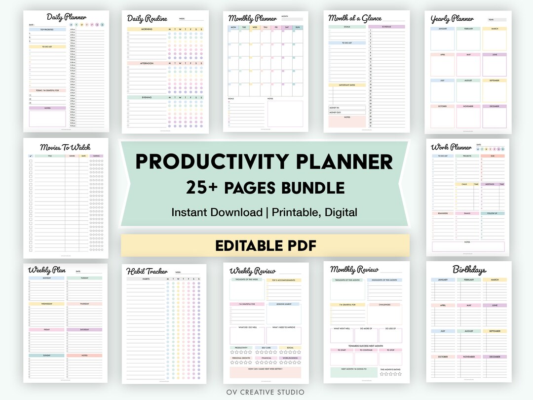 Editable Productivity Planner Bundle | Daily, Weekly, Monthly to Do ...