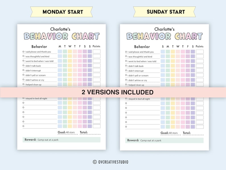 Behavior Reward Chart for Kids | Printable, Editable, Digital PDF ...