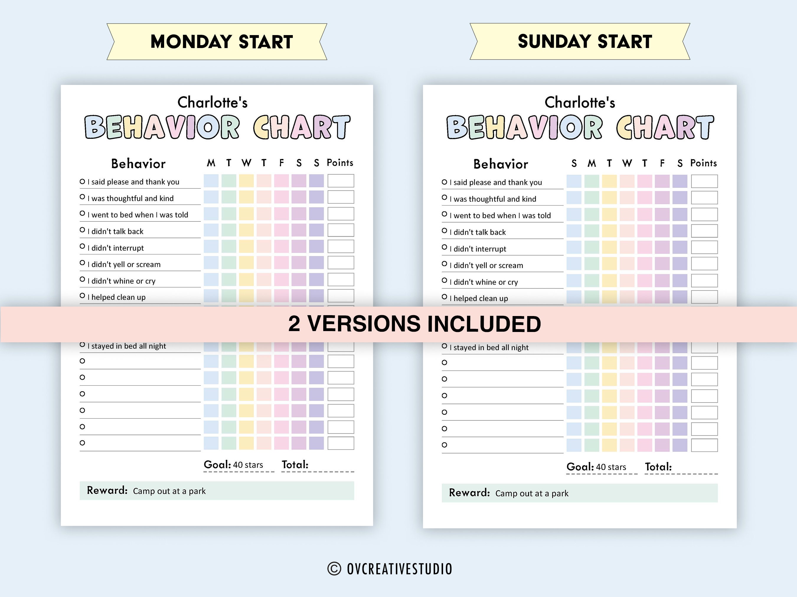 Behavior Reward Chart for Kids Printable Editable Digital - Etsy UK
