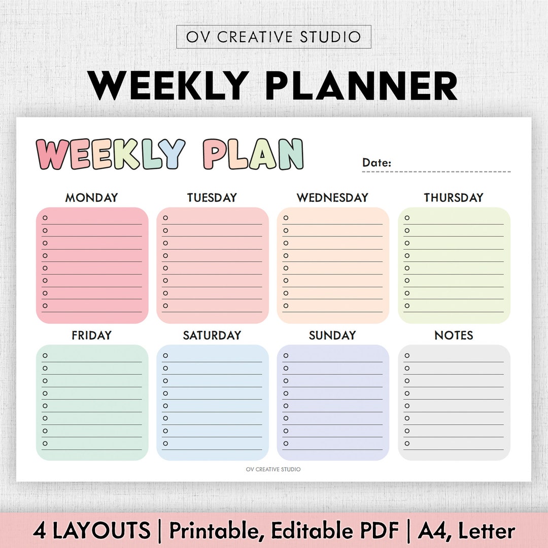 Editable Weekly Planner | Printable, Digital | Weekly Planner PDF ...