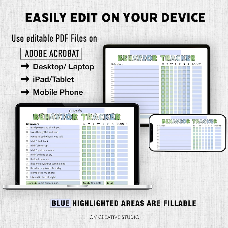 Behavior Reward Chart for Kids | Printable, Editable, Digital PDF ...