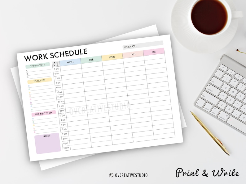 Editable Weekly Schedule | Printable, Digital | Work Week Planner PDF ...
