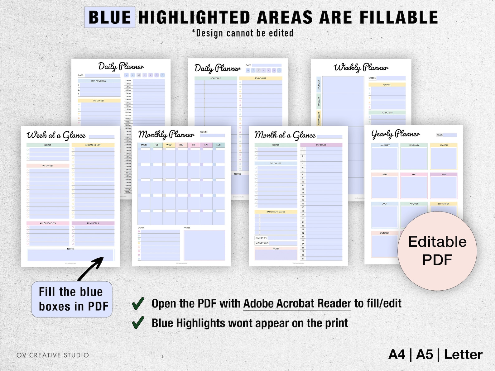 Editable Productivity Planner Bundle | Daily, Weekly, Monthly to Do ...