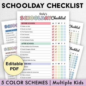 Editable Schoolday Checklist for Kids | Printable | Kids Chore Chart ...