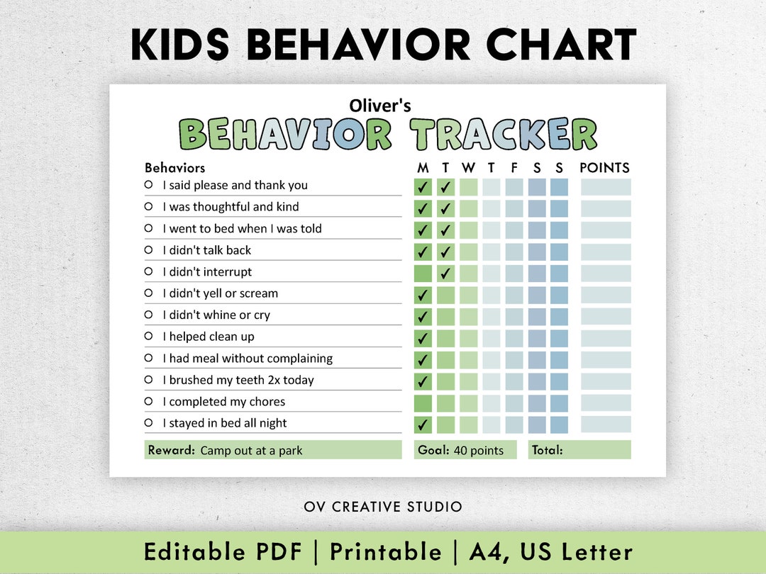 Behavior Reward Chart for Kids Printable Editable Digital - Etsy UK