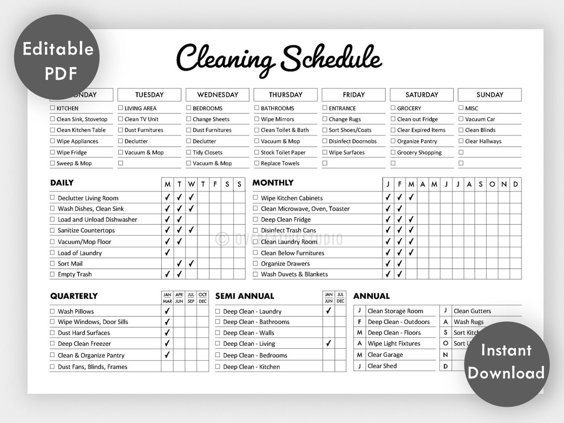 Editable Cleaning Schedule Printable Weekly Monthly - Etsy UK