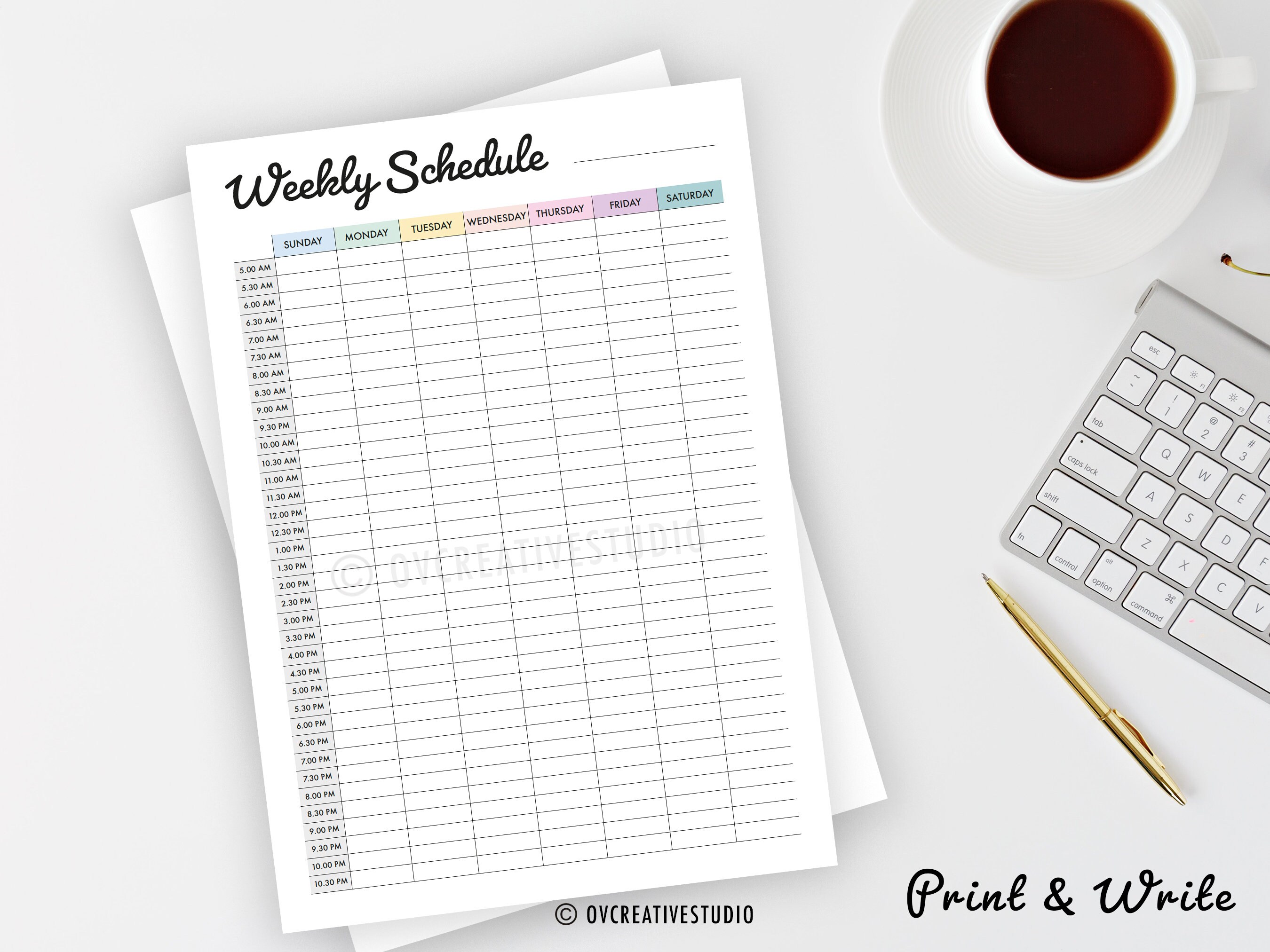Editable Weekly Schedule Half Hour Weekly Schedule Weekly - Etsy