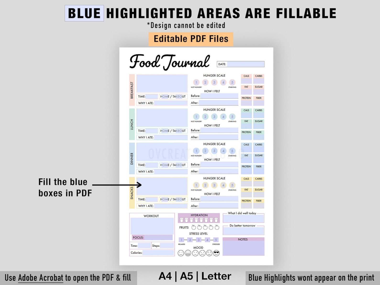 Editable Food Journal | Printable, Digital | Food Diary, Daily Food ...