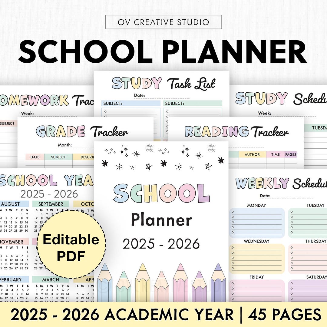 Editable School Planner for Kids 2025-2026, Printable, Digital PDF ...