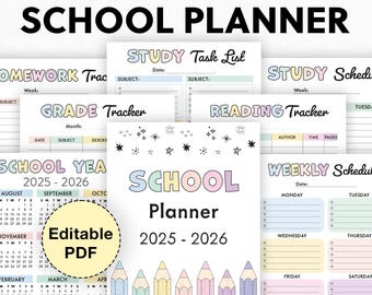 Editable School Planner for Kids 2025-2026, Printable, Digital PDF ...