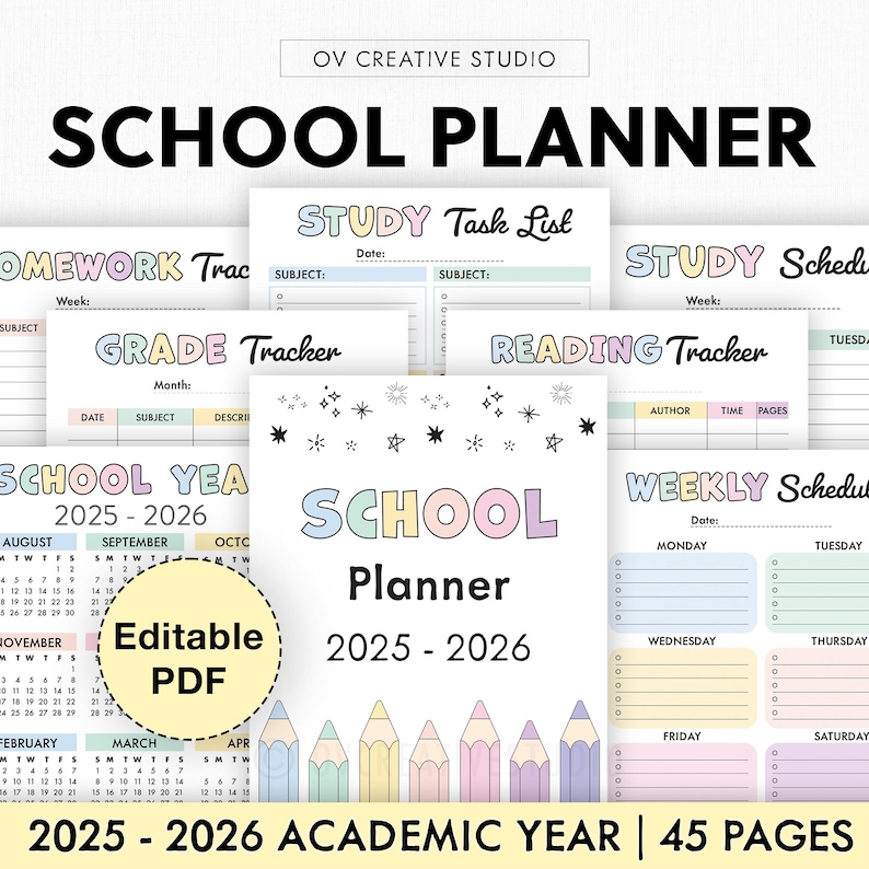 Editable School Planner for Kids 2025-2026, Printable, Digital PDF ...