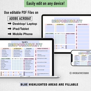 Editable Responsibility Chore Chart for Kids Printable Kids Daily ...