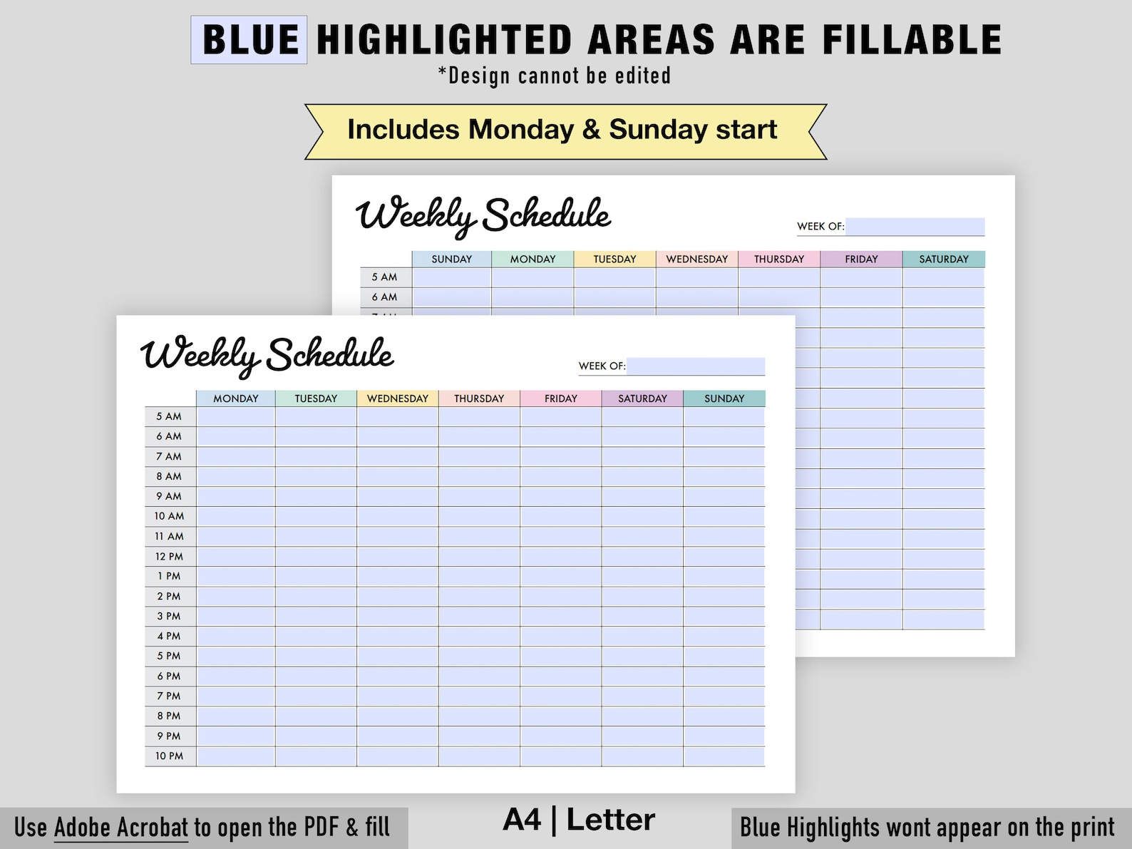 Editable Weekly Schedule Printable Weekly Planner Hourly - Etsy UK