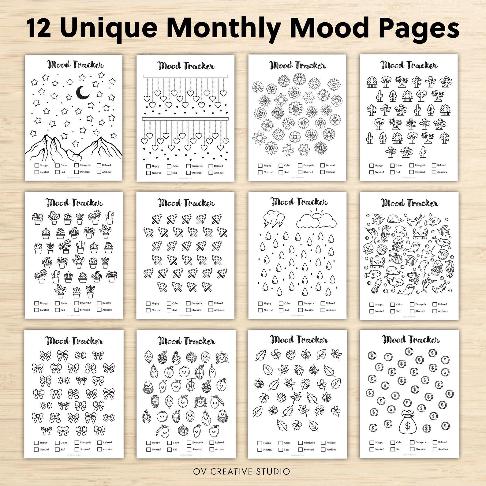 Monthly Mood Tracker Bundle | Printable Bullet Journal Pages, Templates ...