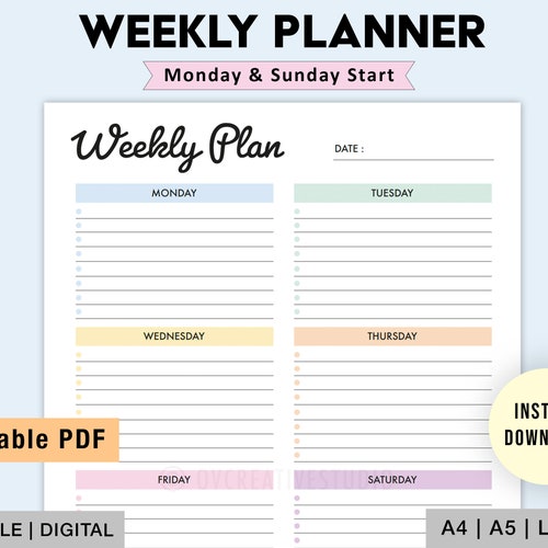 Editable Weekly Planner - Etsy