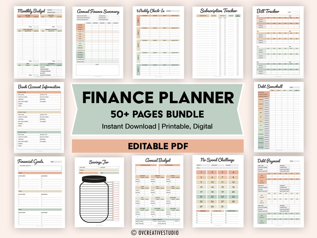 Editable Finance Planner Bundle | Digital PDF, Fillable | Budget ...