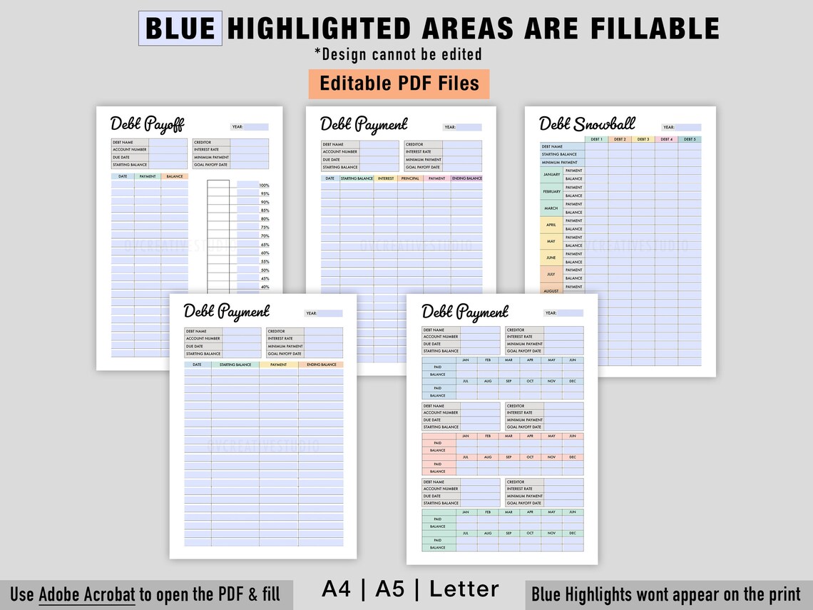 Editable Debt Payoff Tracker, Printable Debt Payments, Debt Snowball ...
