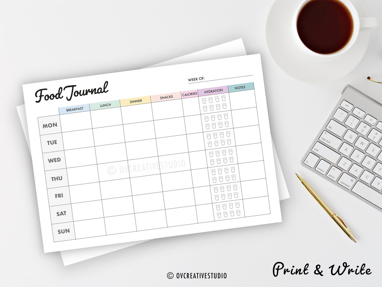 Editable Weekly Food Journal | Printable, Digital | Food Diary, Daily ...