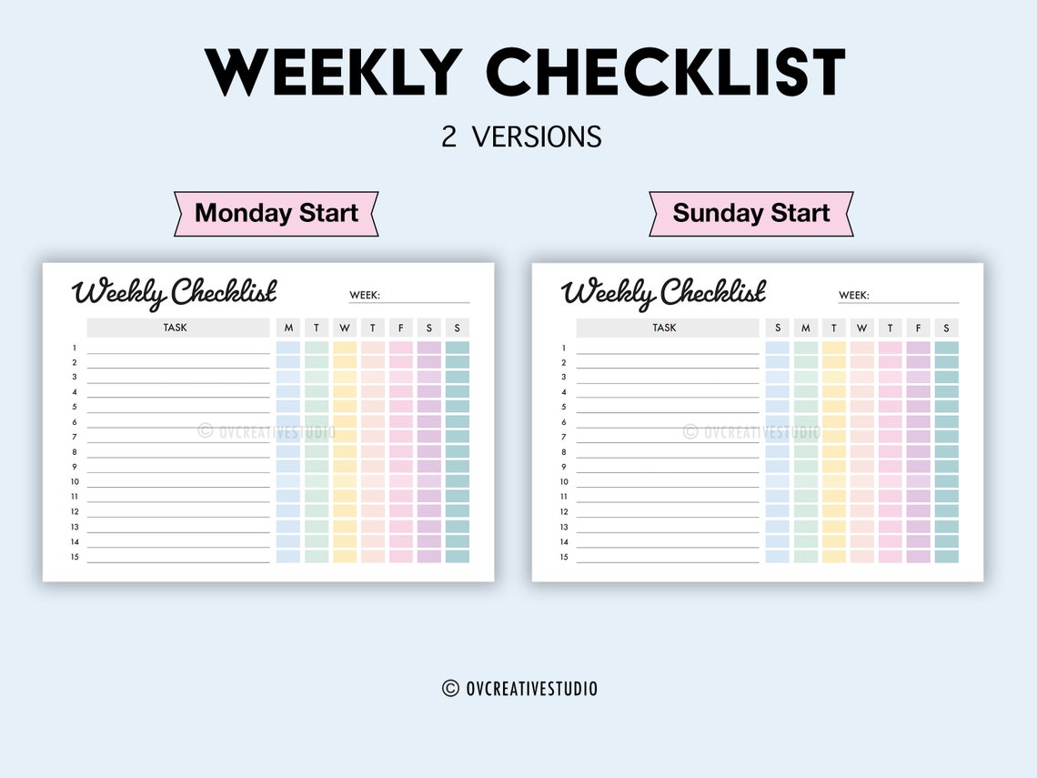 Editable Weekly Checklist Printable Weekly to Do List - Etsy