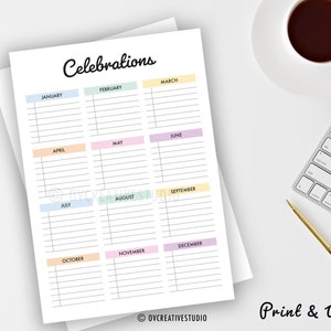 Editable Celebration Tracker | Yearly Event Tracker | Anniversary ...