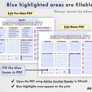 Editable Responsibility Chore Chart for Kids Printable Kids Daily ...