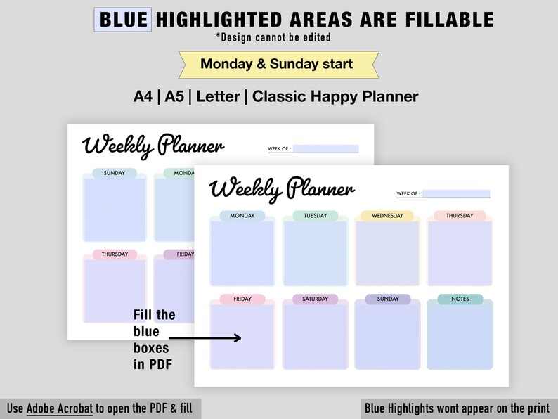 Editable Weekly Planner Printable Weekly Planner Template - Etsy