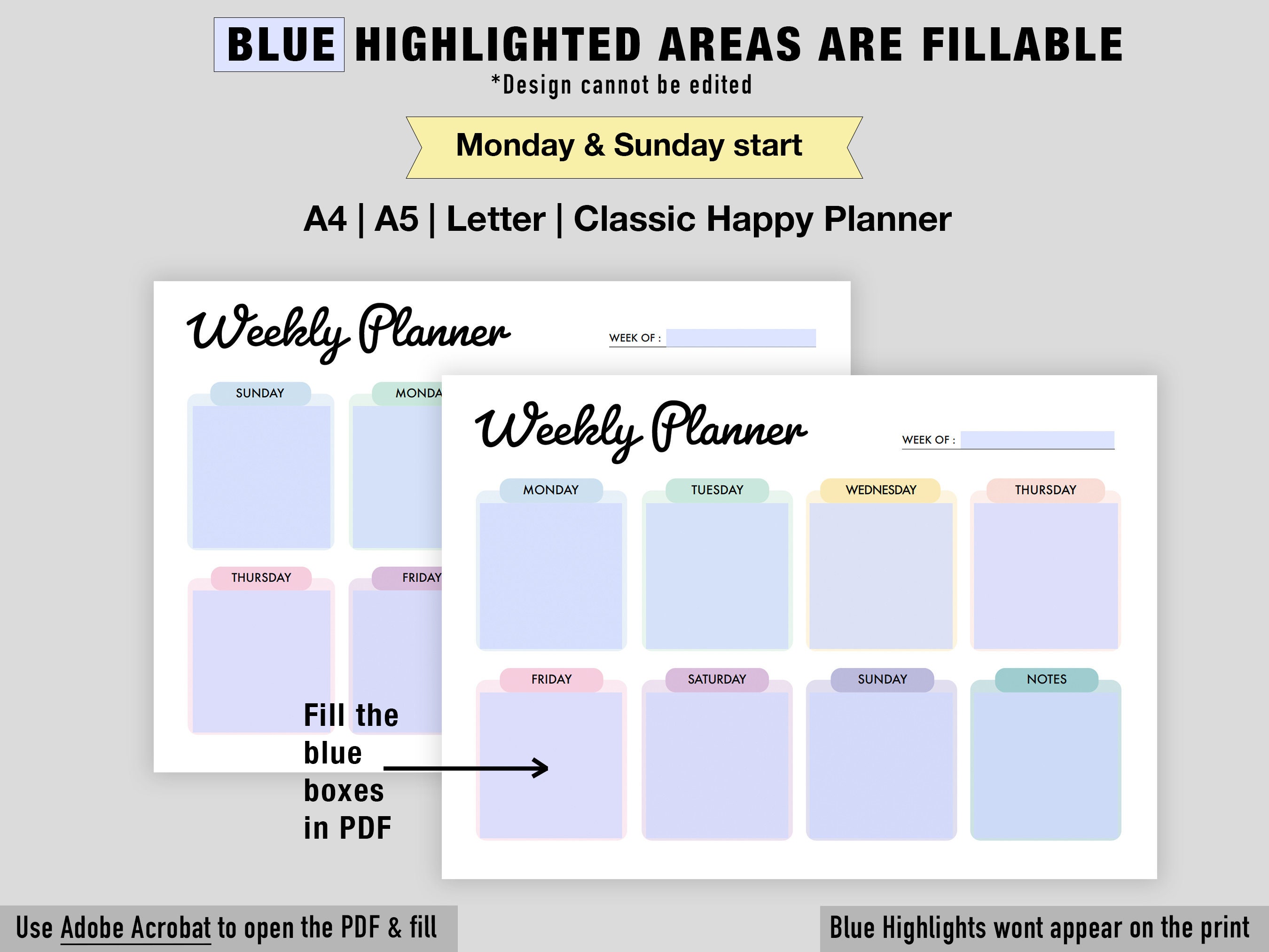 Editable Weekly Planner | Printable Weekly Planner Template | Week at A ...