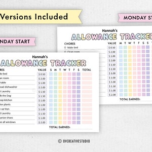Editable Allowance Tracker Kids | Earn Money Chart | Daily Weekly ...