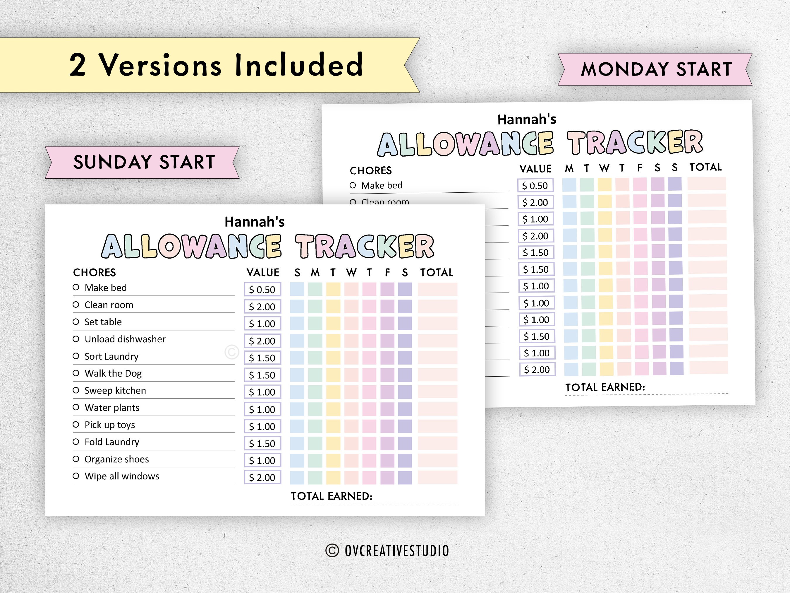 Editable Allowance Tracker Kids | Earn Money Chart | Daily Weekly ...
