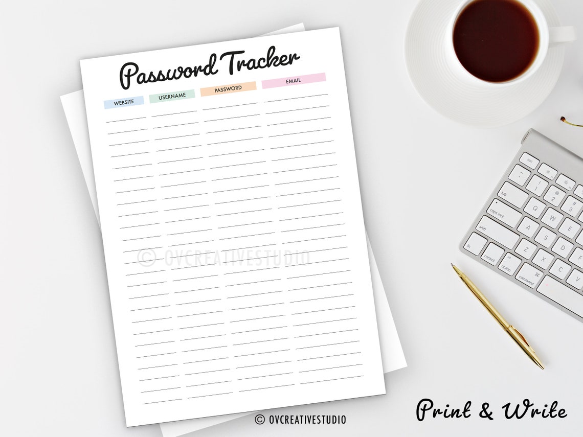 Editable Password Tracker | Printable, Digital | Password Organizer ...