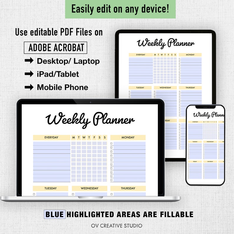 Editable Weekly Planner | Printable, Digital | Weekly Planner PDF ...