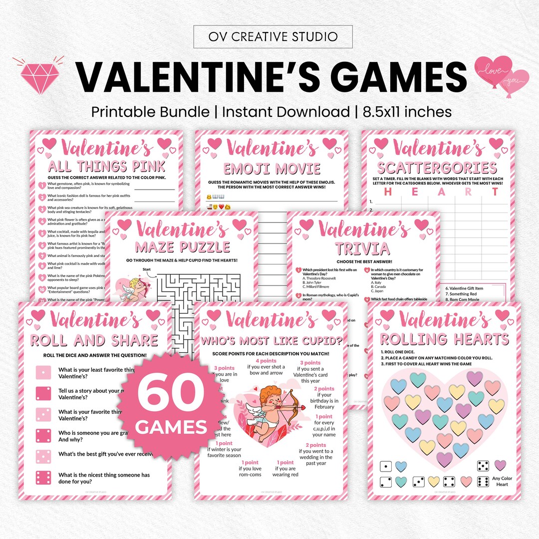 Valentines Games Bundle Printable | Valentine's Games for Kids, Adults ...