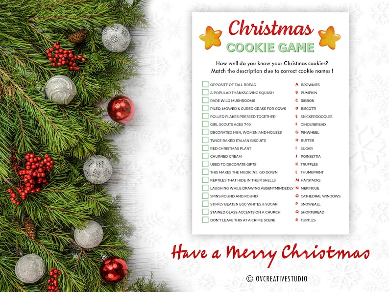 Christmas Cookie Quiz Game Printable | Christmas Party Game| Christmas ...