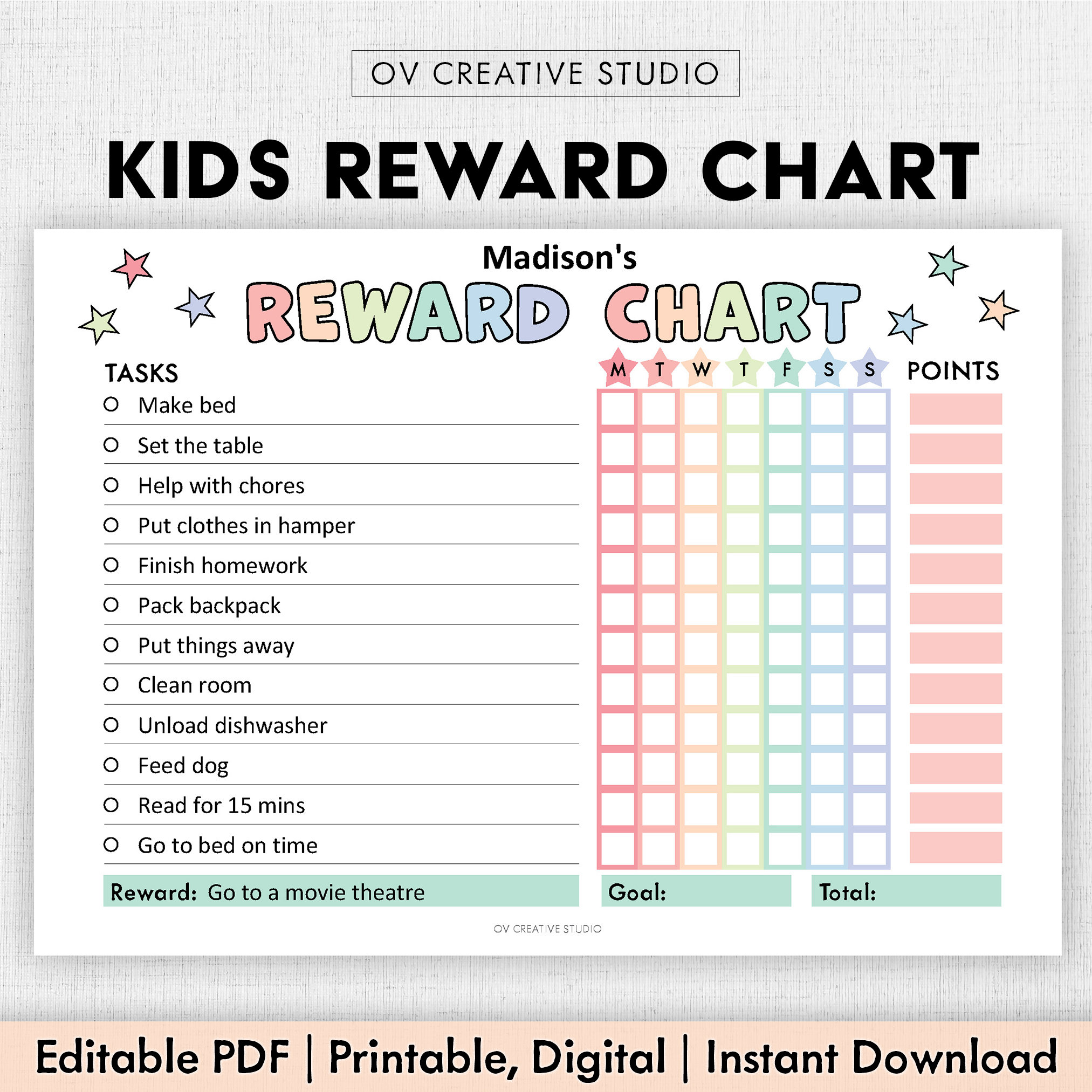 Tableau de récompenses MODIFIABLE pour les enfants | PDF numérique ...