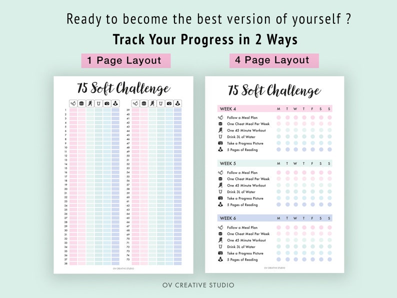 Editable 75 Soft Challenge Tracker Bundle | Printable | Daily 75 Soft ...