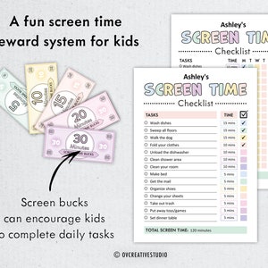 Editable Screen Time Chart Printable Screen Reward Bucks - Etsy UK