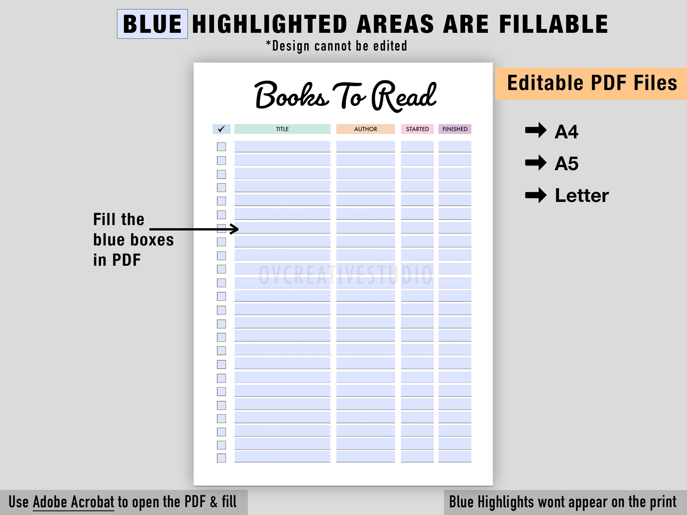 Editable Book Tracker | Printable | Books to Read | Reading Tracker ...