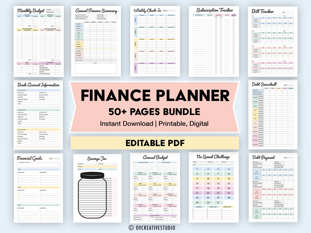 Editable Finance Planner Bundle | Digital PDF, Fillable | Budget ...