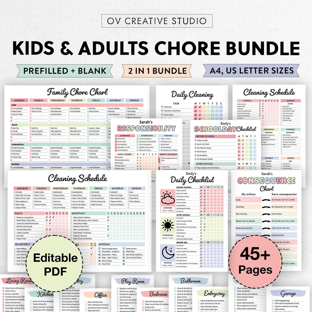 Editable Kids Chore Chart & Cleaning Schedule Bundle | Reward ...