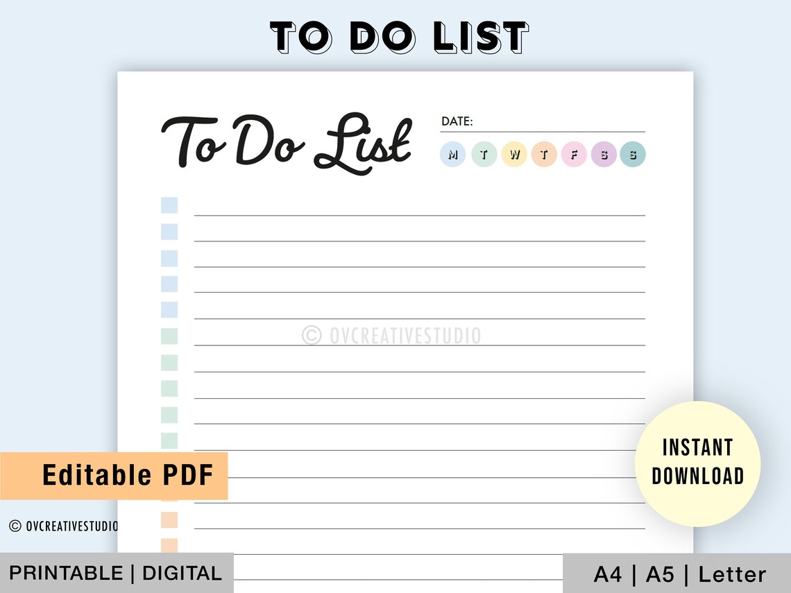 Editable to Do List to Do List Printable to Do List - Etsy UK