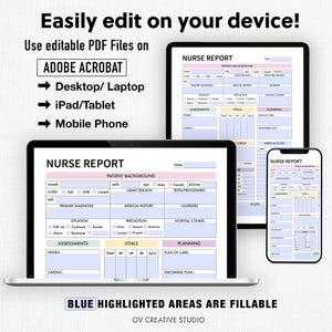 Editable Nurse Report Sheet | Printable, Digital | Nurse Brain Sheet, Single Patient Reporting ...
