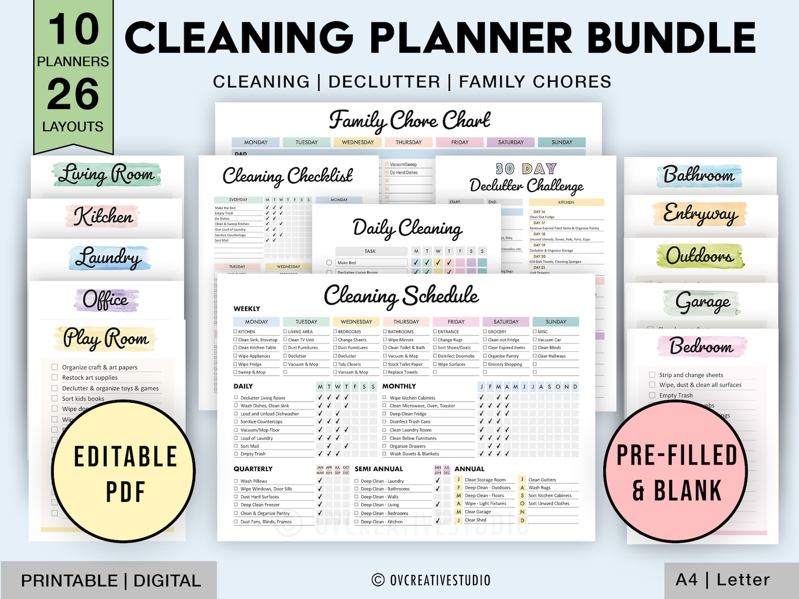 EDITABLE Cleaning Schedule Bundle, Printable, Weekly, Monthly, Yearly ...