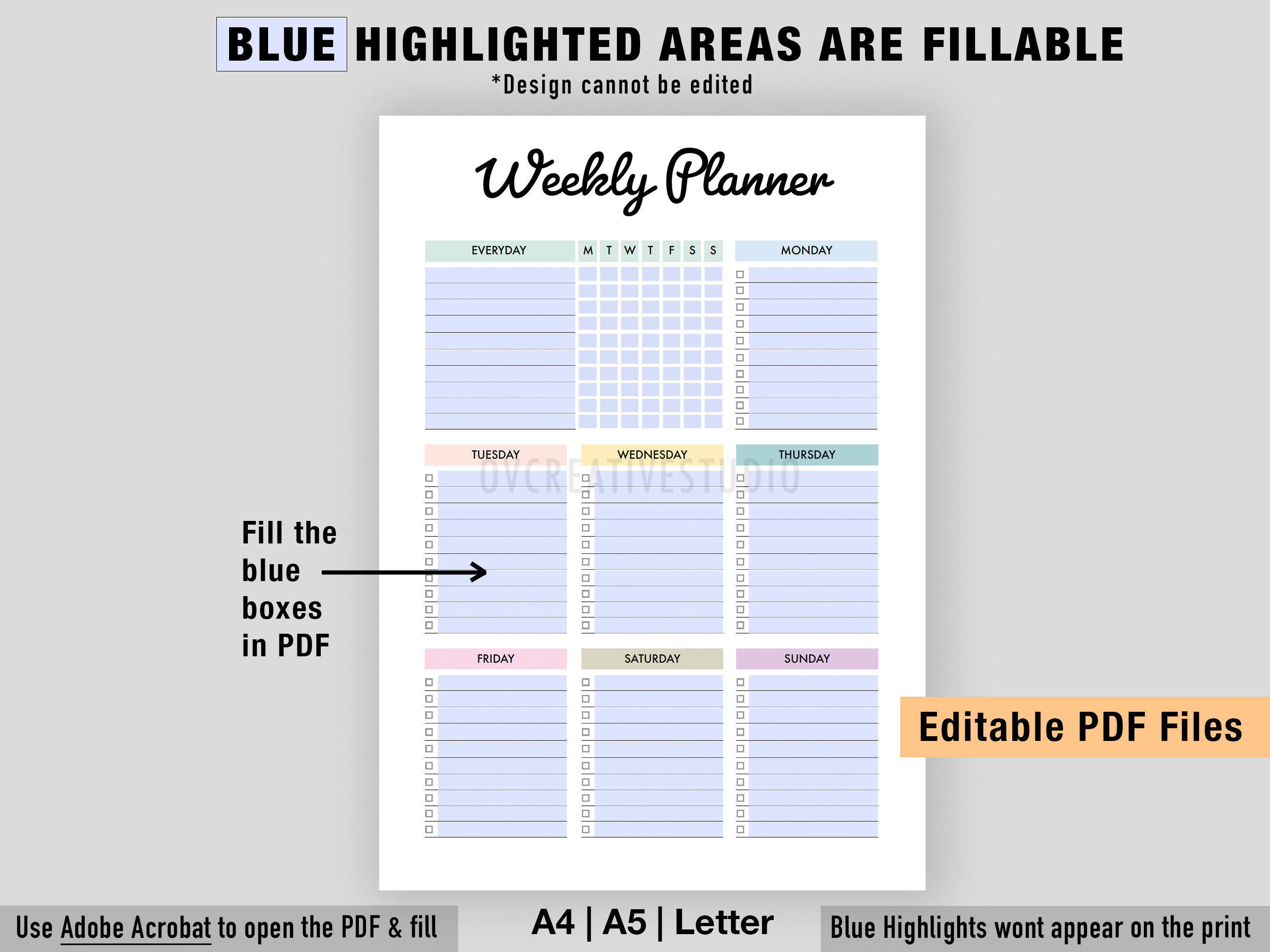 Editable Weekly Planner Printable Digital Weekly Planner - Etsy