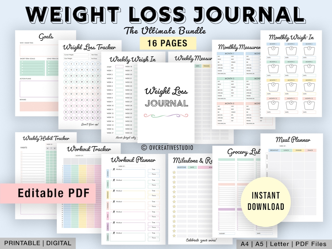 Editable Weight Loss Journal Weight Loss Tracker Printable - Etsy