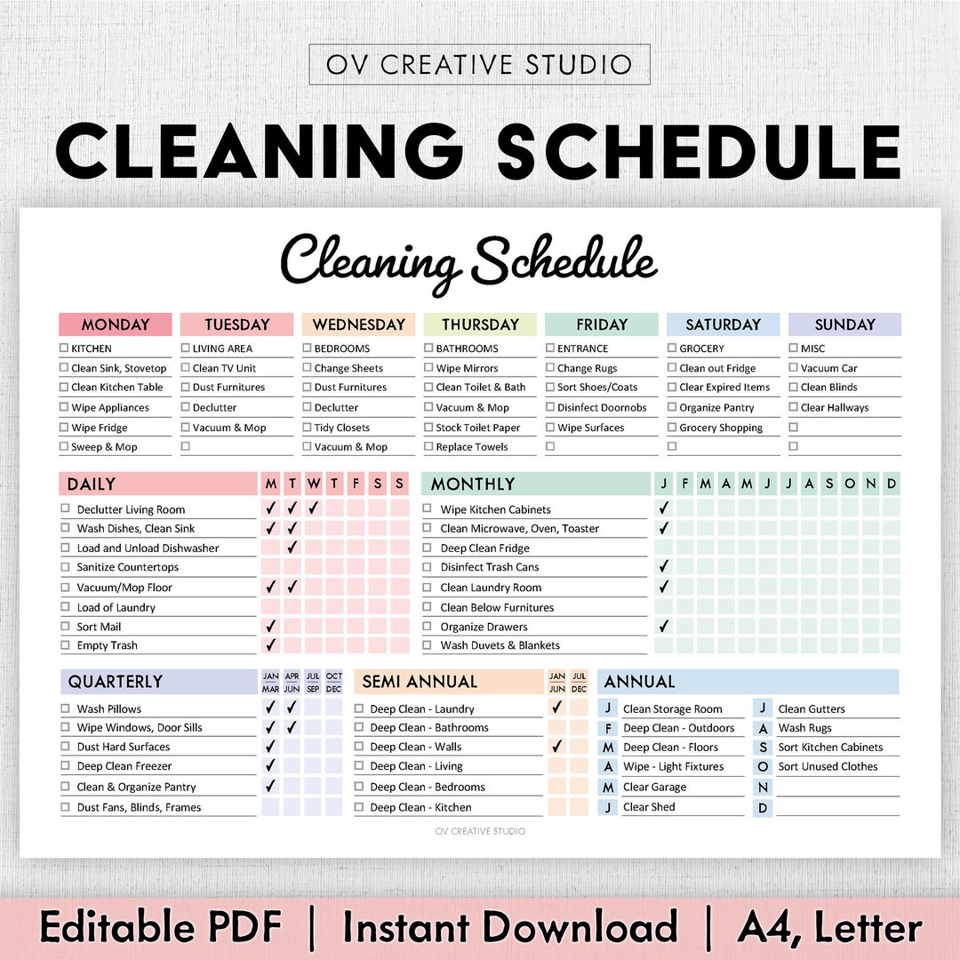 EDITABLE Cleaning Schedule | Printable | Weekly, Monthly, Yearly ...