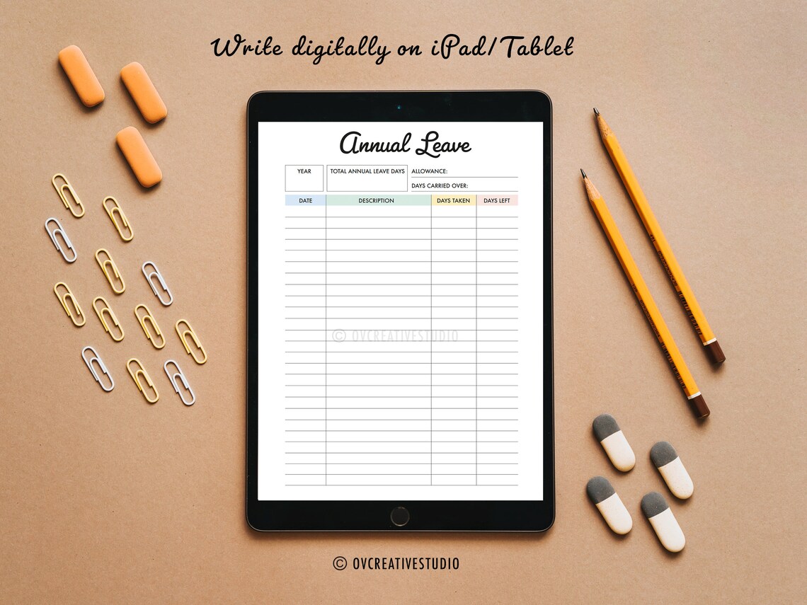 Editable Annual Leave Tracker | Printable | Holiday Tracker | Work ...