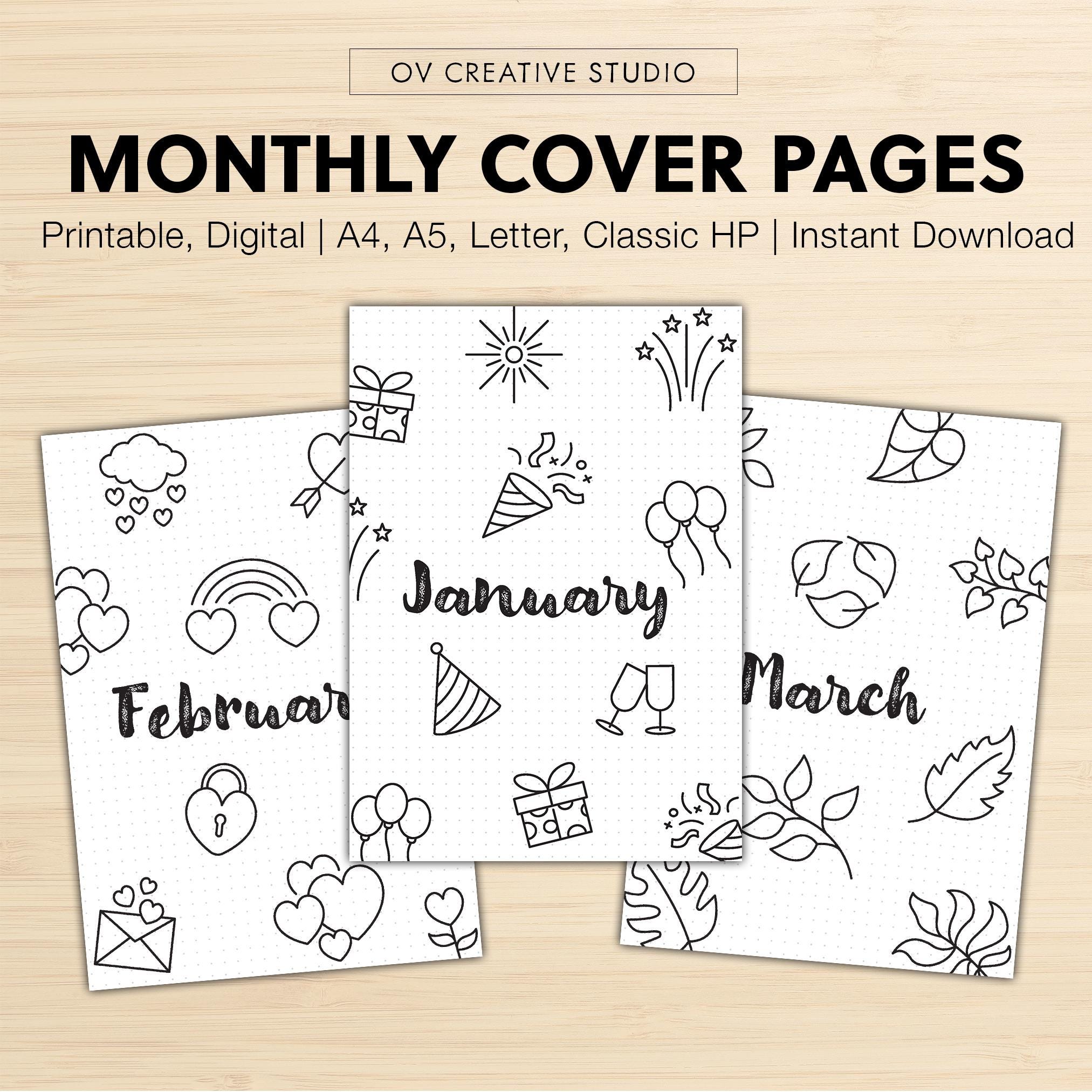 12 Month Title Pages for Bullet Journal | Printable, Digital | Monthly ...